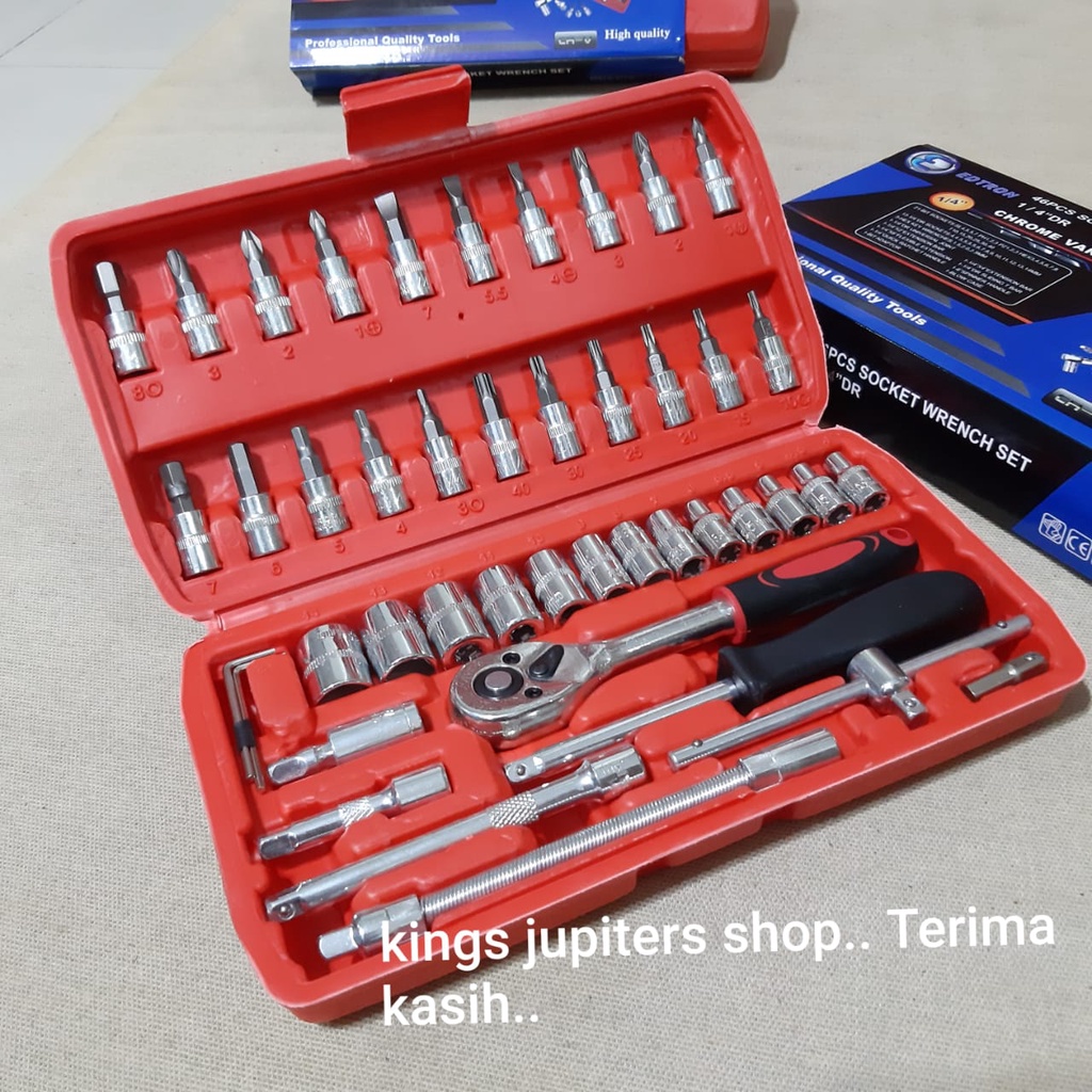 Jual 1/4dr MATA SOK set 46PC KUAT EDTRON SYOK BINTANG L PLUS MIN RACHET ...