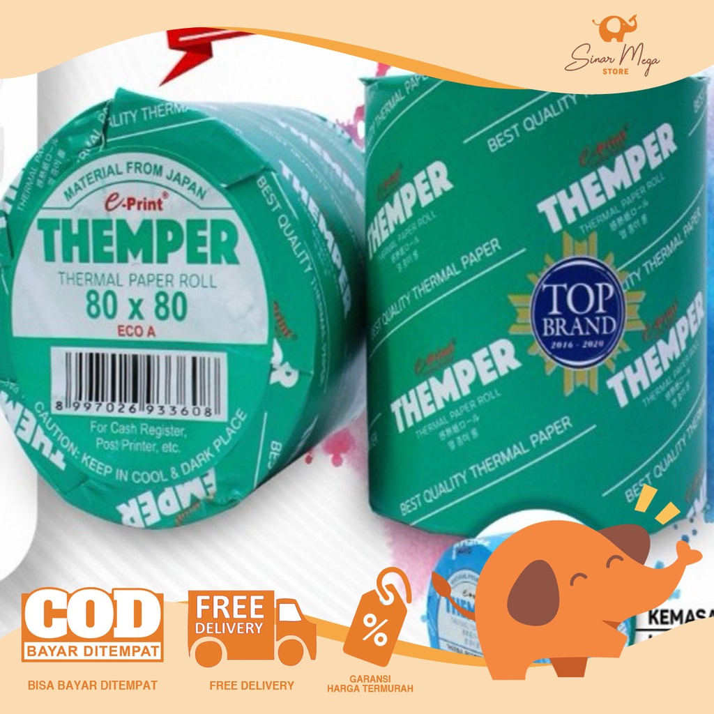 Jual THEMPER Kertas Thermal Struk Kasir 80x80 ECO A Hitam EPRINT Paper ...