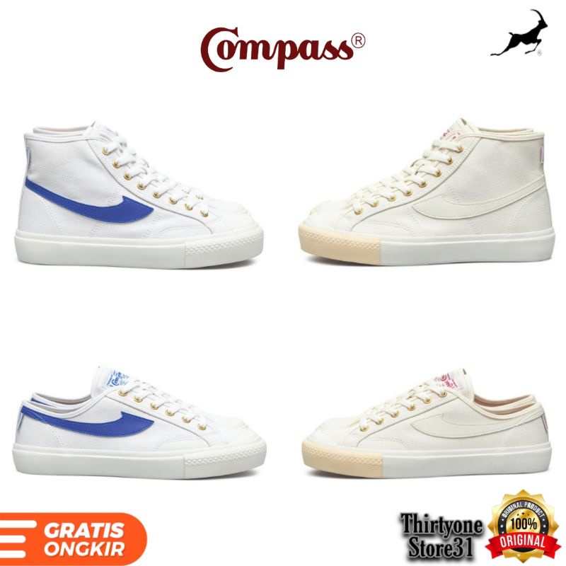 Jual Compass Gazelle High/Low Cream & White Blue | Size 35-44 | Shopee ...