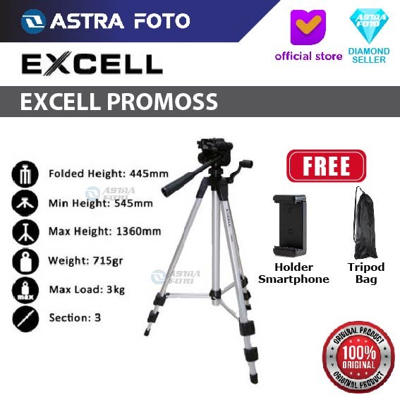 Jual Tripod TRIPOD EXCELL PROMOSS BLACK KAMERA DSLR HP HANDPHONE Mirip ...