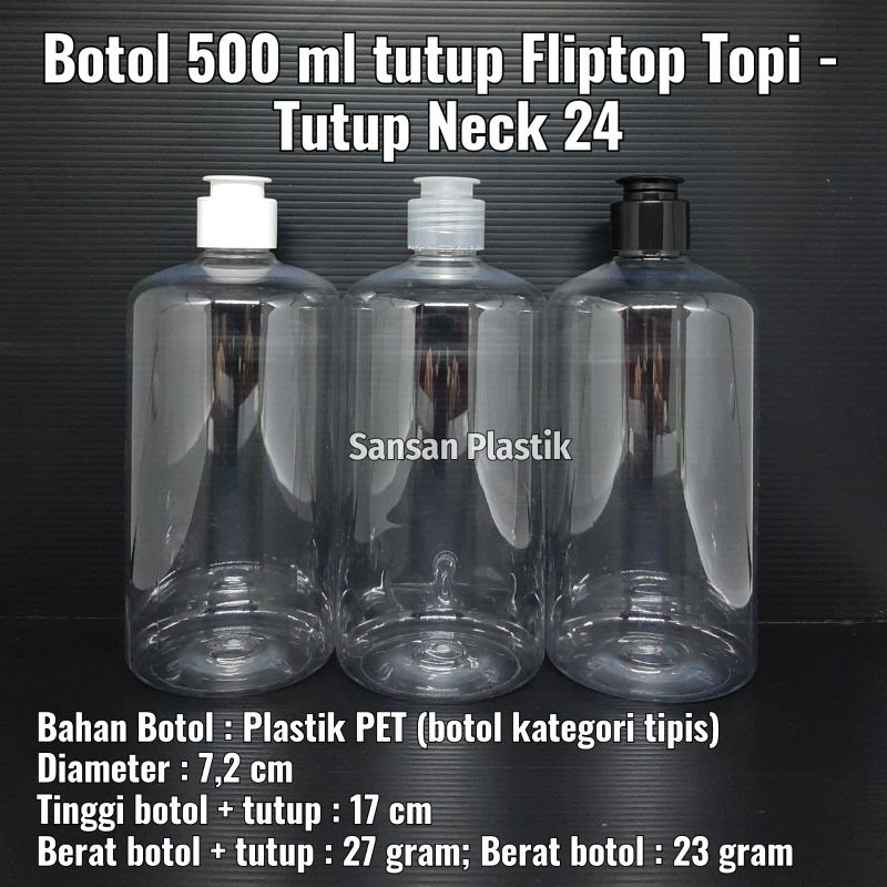 Jual Botol 500 ml Fliptop Topi Neck 24 / Botol Plastik 500ml / BOTI 500 ...
