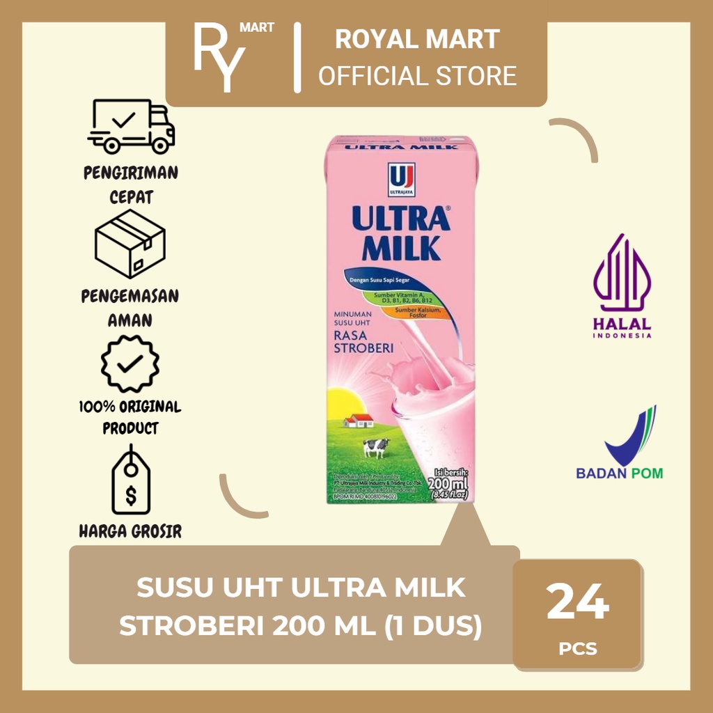 Jual Susu UHT Ultra Milk Stroberi 200ML x 24's | Shopee Indonesia