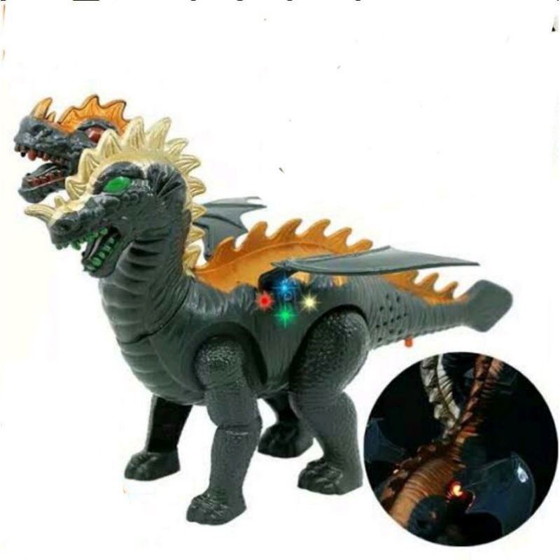 Jual Mainan dinosaurus naga kepala dua baterai jalan bersayap dan ...