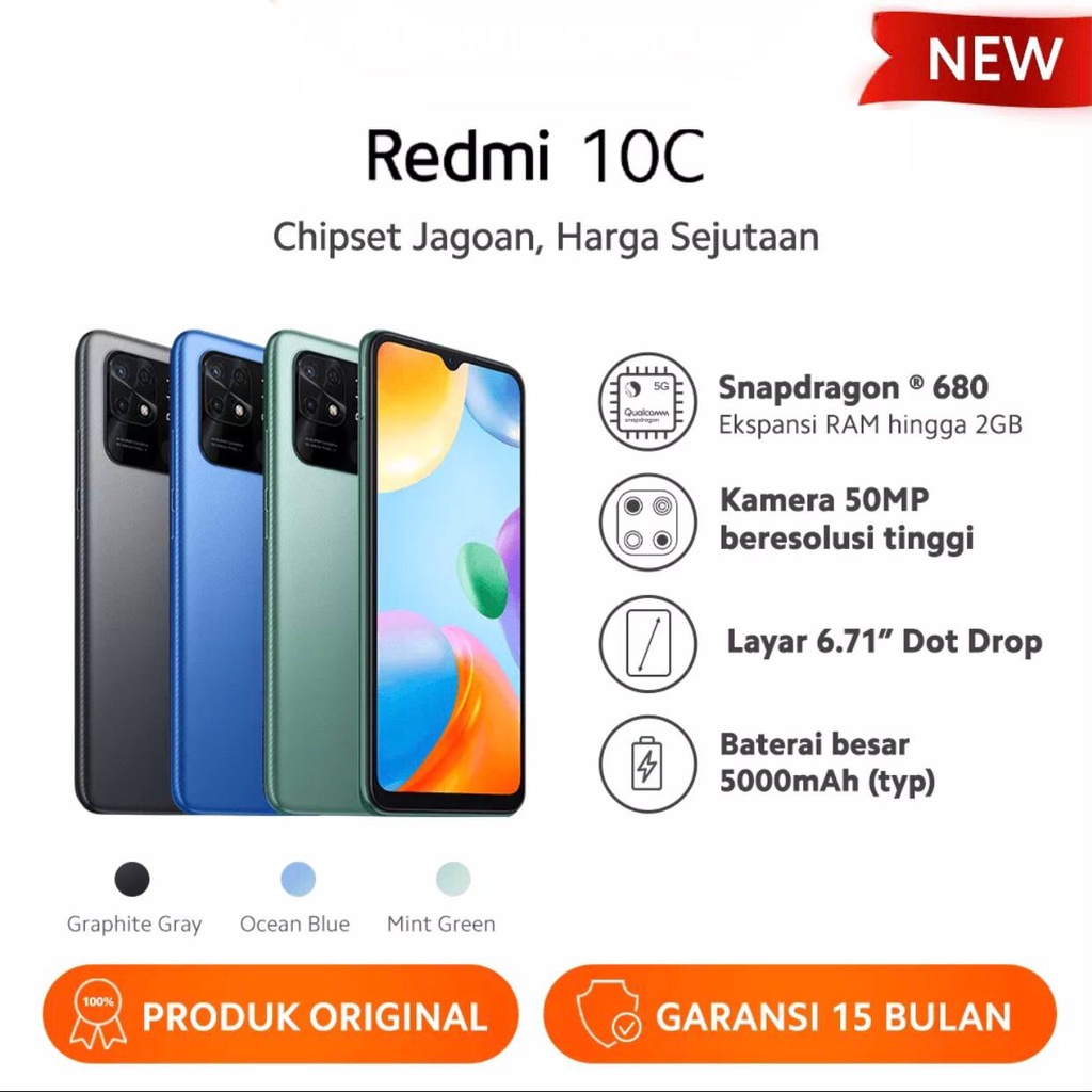 Jual Xiaomi Redmi 10C [4GB+64GB - 4GB+128GB] Snapdrgon 680 - 50MP Dual ...