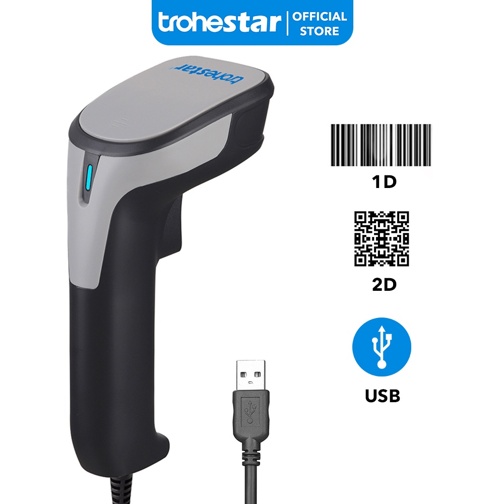 Jual TROHESTAR Wired Barcode Scanner with Handheld 1D 2D Pemindai Kode ...