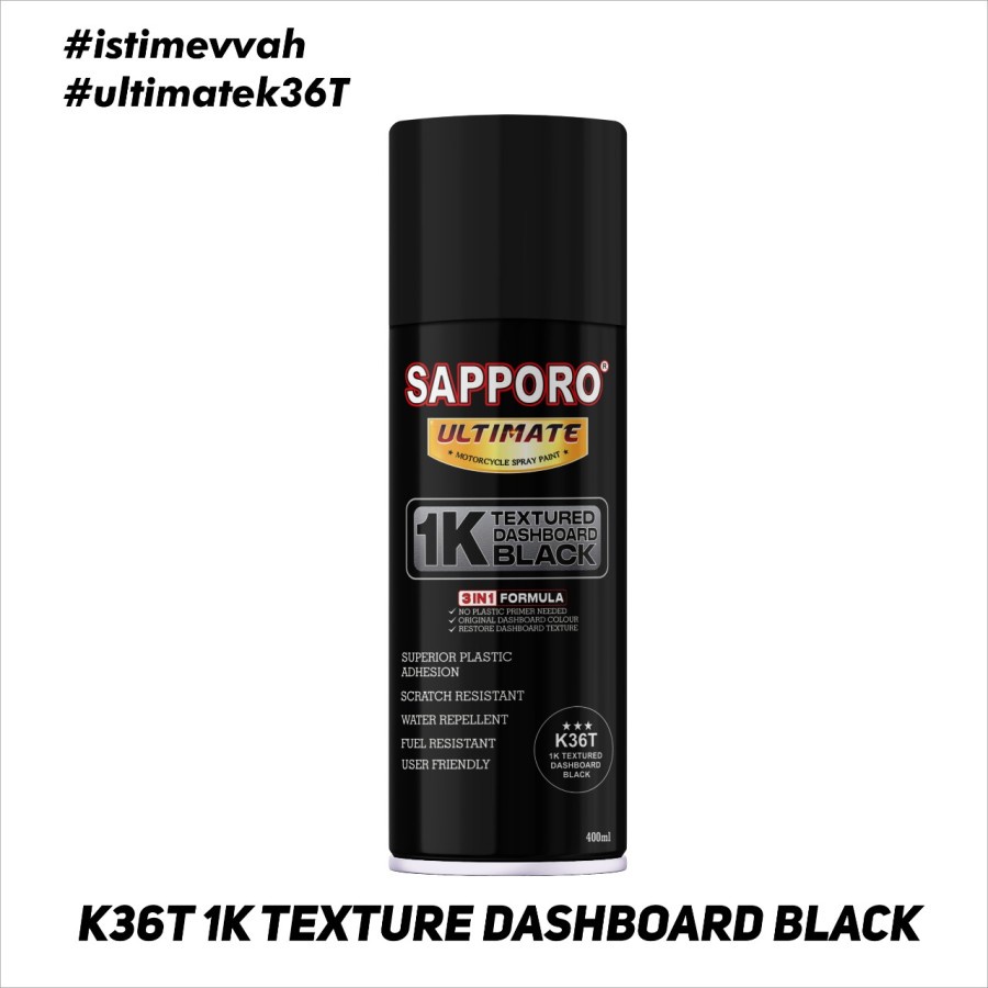 Jual Cat Semprot Sapporo Ultimate K36T 1K Textured Dashboard Black 400ml | Shopee Indonesia