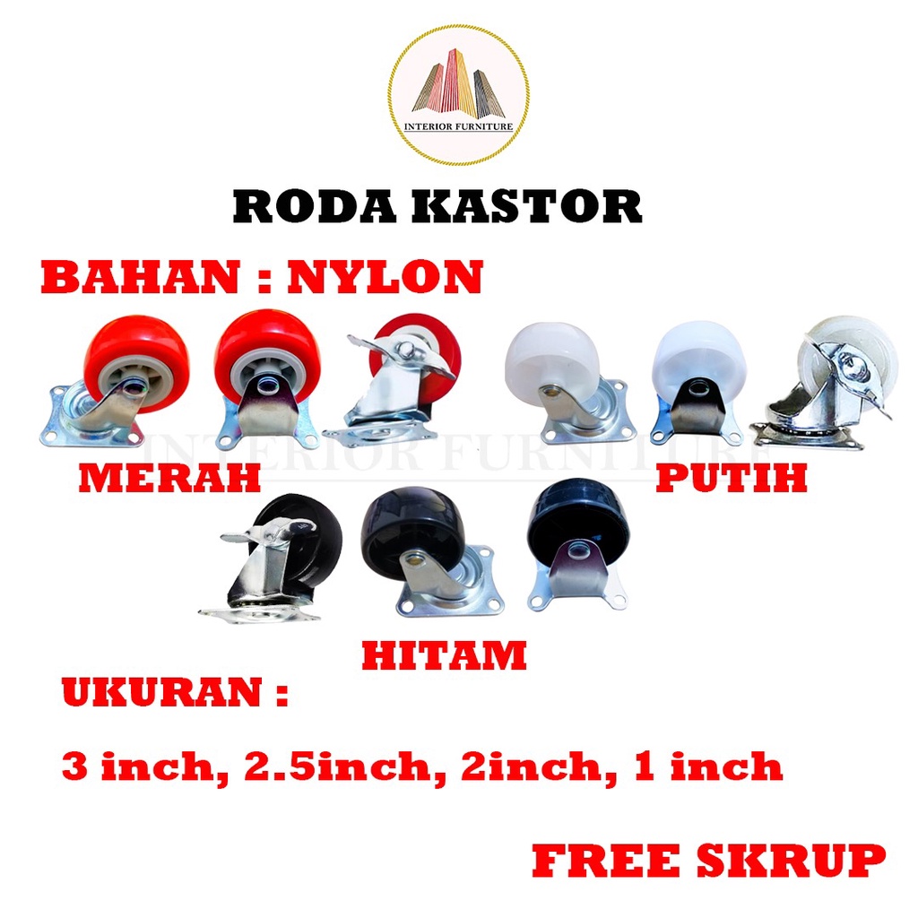 Jual Roda Kastor Plate Pvc Nylon / Roda Troly Etalase 1 inch MATI ...