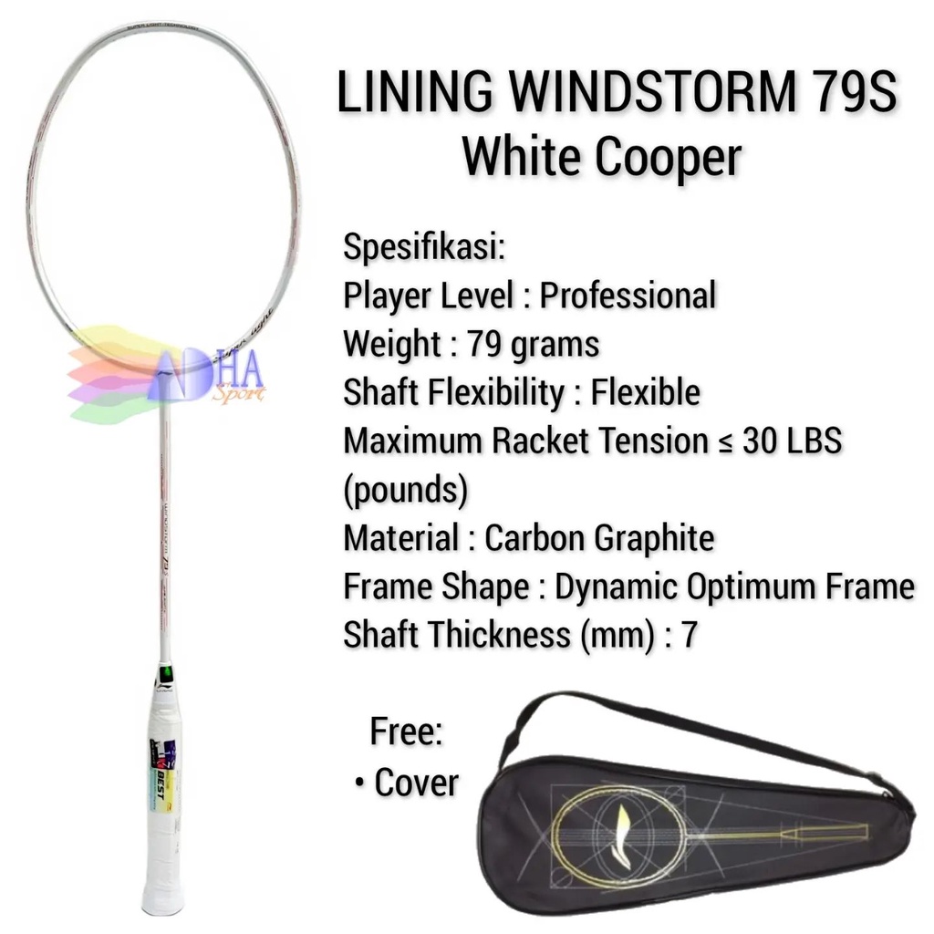Jual Raket Badminton Lining Windstorm 79S / 79 S White Cooper Original ...