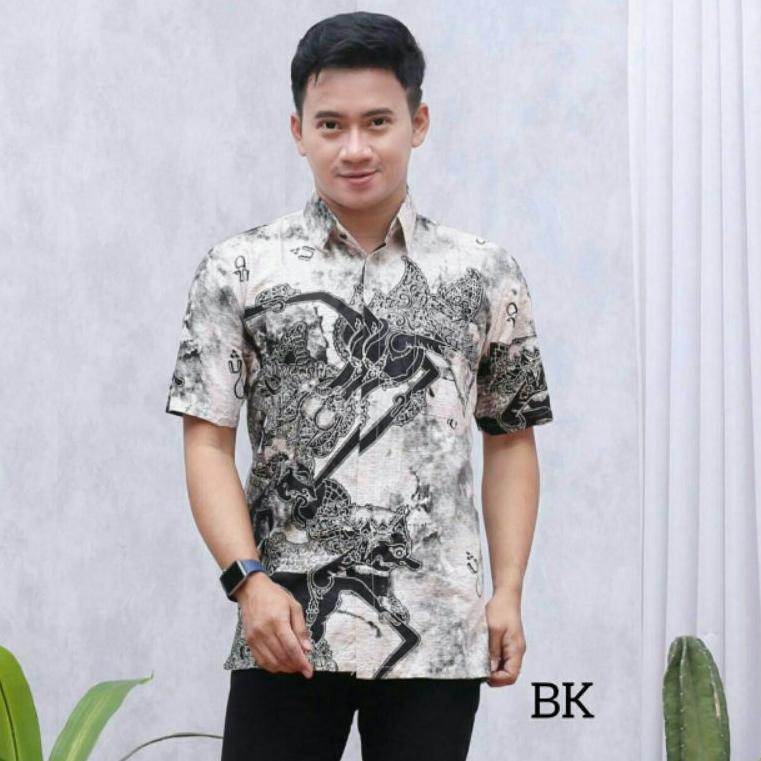 Jual kemeja batik pria lengan pendek hitam manis motif wayang memanah ...