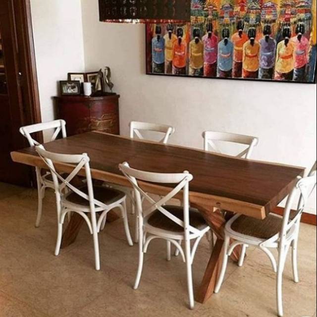 Jual Meja makan,meja cafe solid trembesi minimalis antik | Shopee Indonesia