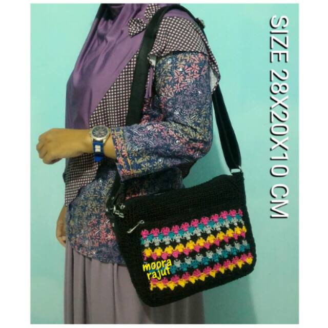 Jual Tas rajut nilon SURAI WARNA HITAM 3 RUANG | Shopee Indonesia
