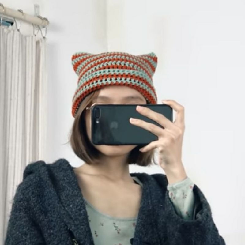 Jual Crochet Cat Beanie Ear / Topi Rajut Telinga Kucing / Square Beanie ...