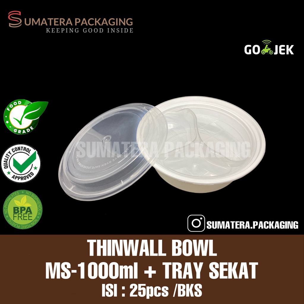 Jual Thinwall Bowl MS 1000ml + TRAY SEKAT easypack Putih Susu 1000 ...