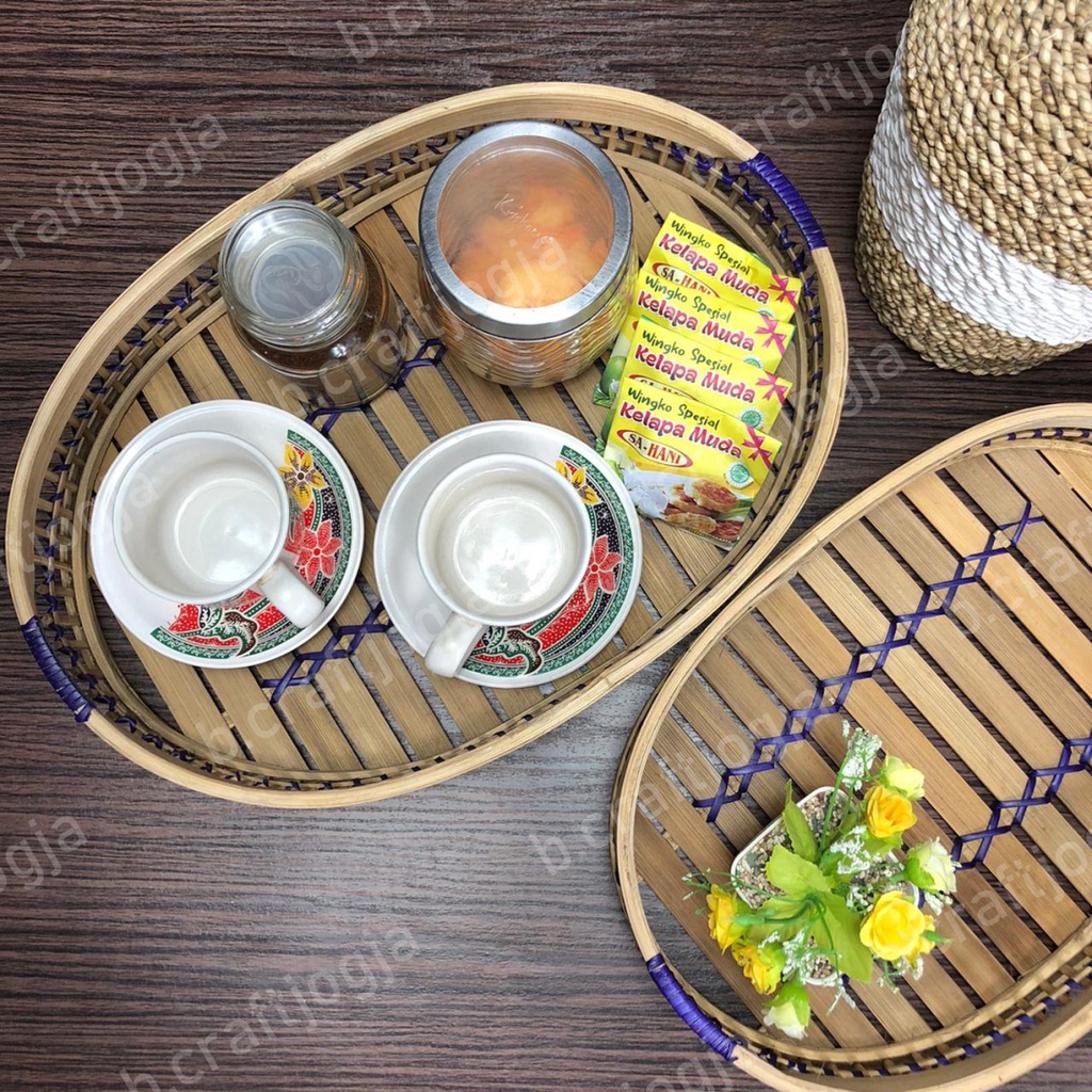Jual Nampan Bambu Baki Bambu Oval Kerajinan Bambu Set isi 2 pcs ...