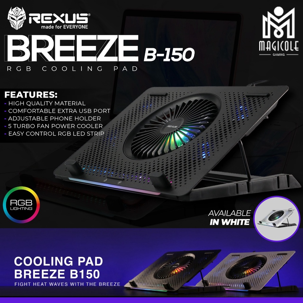 Jual Rexus Breeze B150 5 Fan With RGB Cooling Pad / Coolingpad Laptop ...