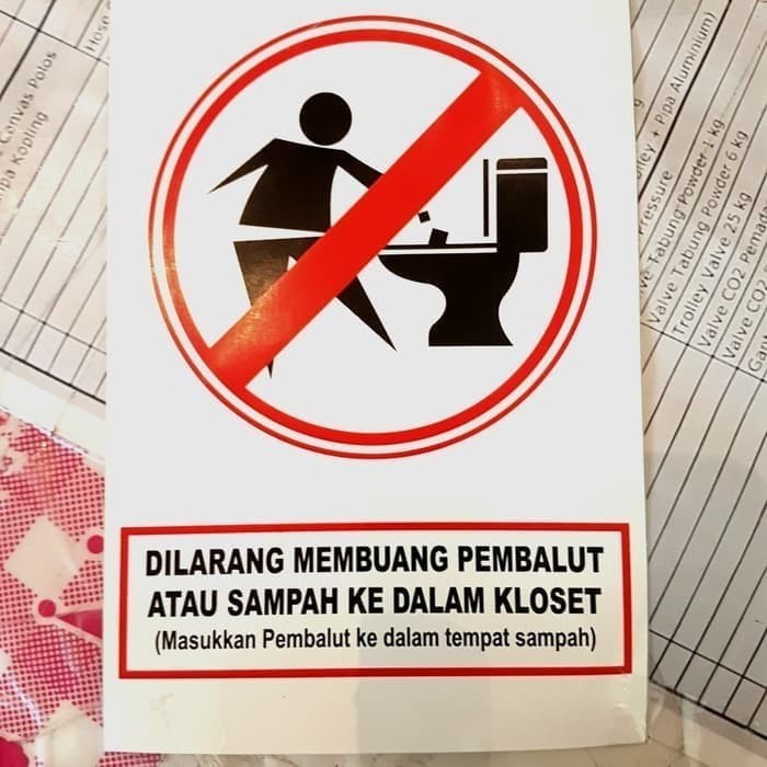 Jual sign stiker dilarang membuang pembalut / sampah kedalam kloset ... Jual sign stiker dilarang membuang pembalut / sampah kedalam kloset ...