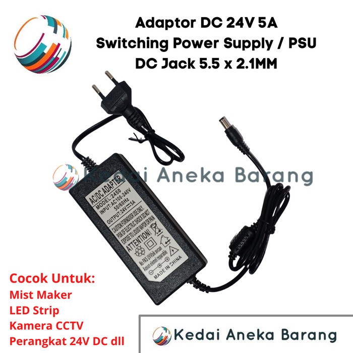 Jual Adaptor 24V 5A High Quality, 24 Volt 5 Ampere Switching Power Supply SMPS PSU DC Jack 5.5X2 ...