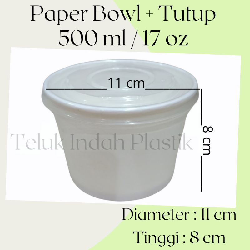 Jual (50pcs) Paper Bowl + Tutup 500ml / Mangkok Kertas Tempat Kuah 500 ...