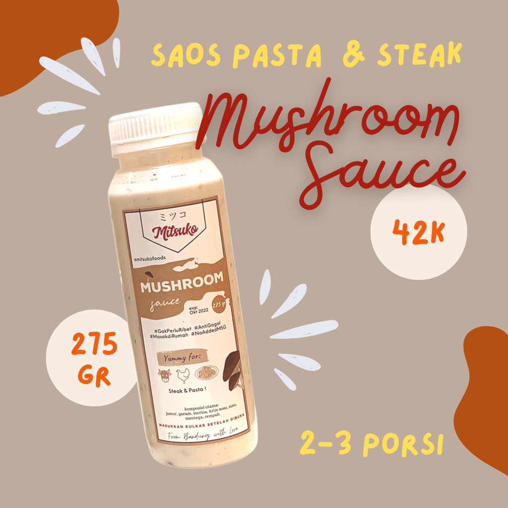 Jual Mushroom Sauce 250ml 500ml Halal MITSUKO - saos saus jamur pasta ...