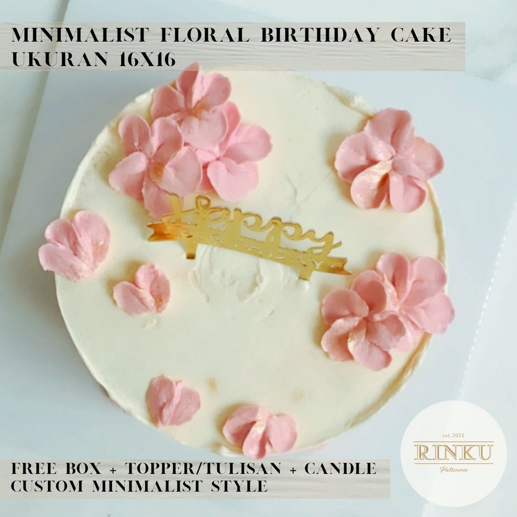 Jual SIMPLE FLORAL Birthday Cake d16cm. Kue Ultah Korean Style CUSTOM ...