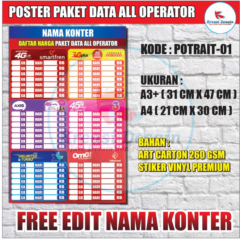 Jual POSTER PAKET DATA ALL OPERATOR ( FREE edit NAMA KONTER ) | Shopee ...