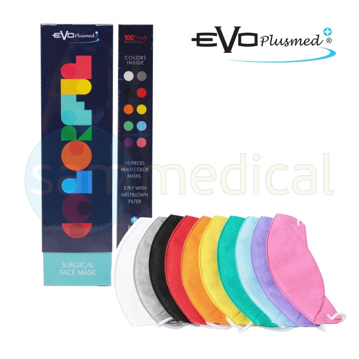 Jual Evo Plusmed Masker EarLoop Colorfull @10pcs | Shopee Indonesia