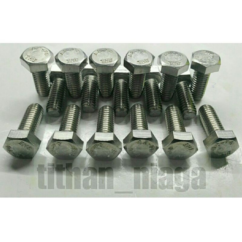 Jual Baut stainless hexagonal m12x50 drat 1.75 SS304 M12 X 50 mm | Shopee Indonesia