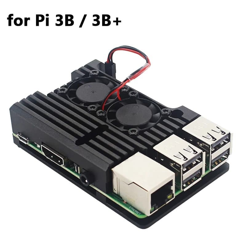 Jual Raspberry Pi 3 B 3B+ 2B Metal Case ARMOR BLACK Double Fan ...