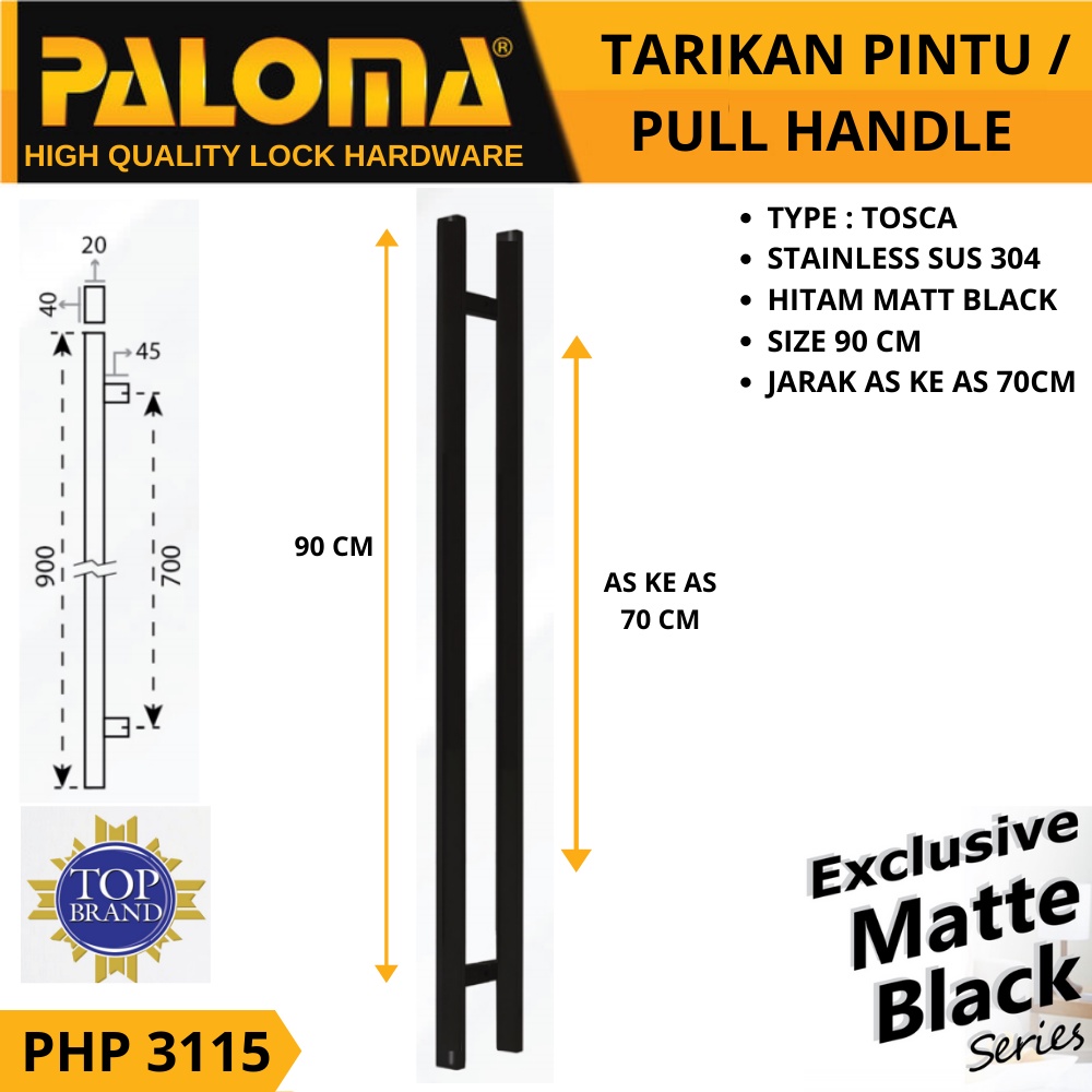 Jual PALOMA PHP 3115 PULL HANDLE TOSCA TARIKAN GAGANG PINTU 900MM HITAM ...