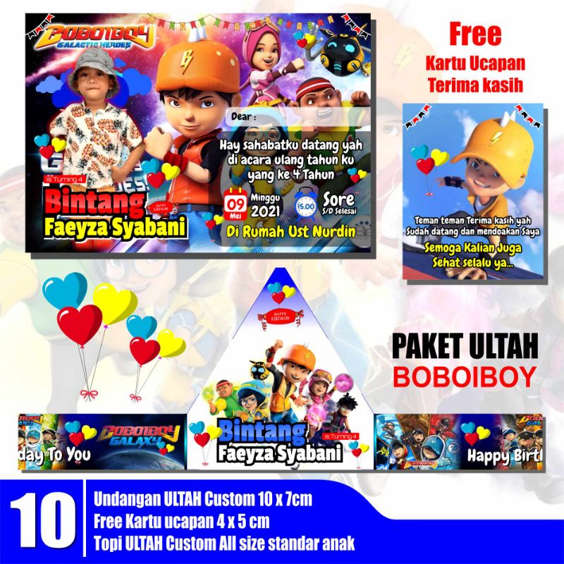 Jual Paket Undangan dan Topi ultah anak Custom FREE kartu Ucapan | Shopee Indonesia