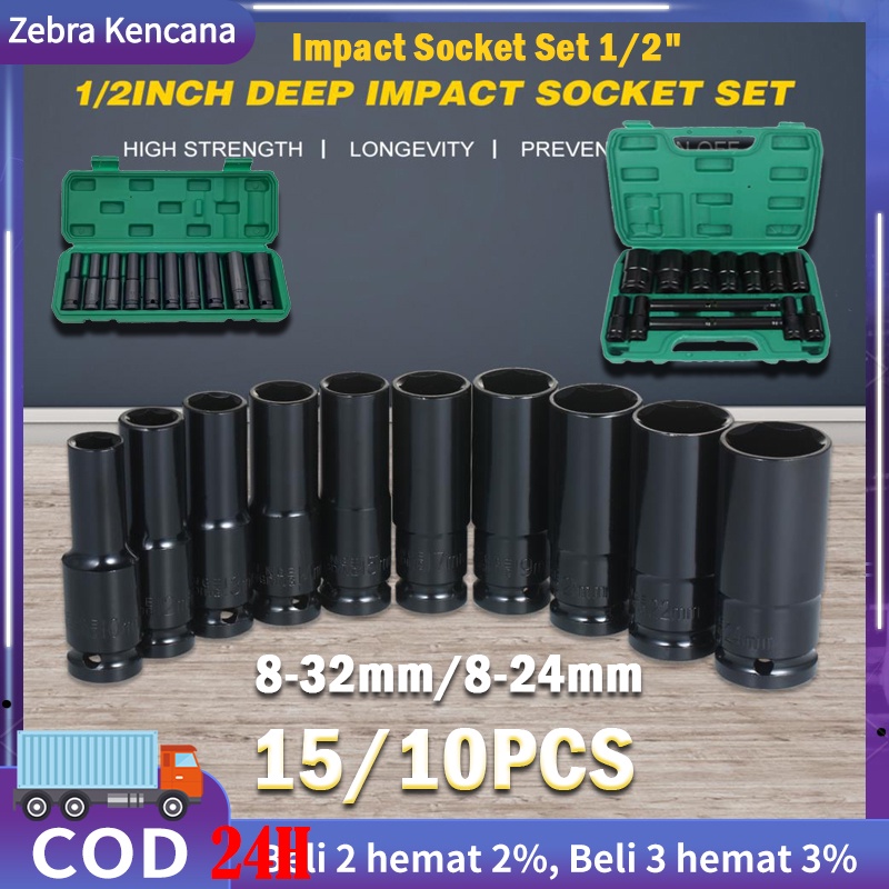 Jual 15pcs 1/2 Socket Set Impact Wrench Sockets Kunci Pas Listrik Set ...