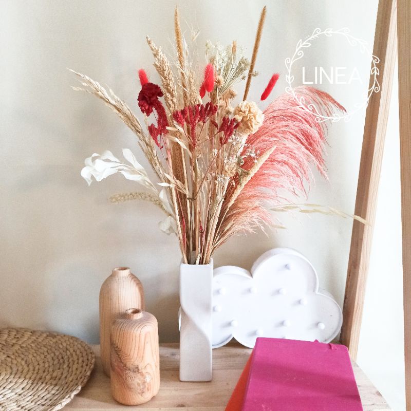 Jual Linea Rangkaian Bunga Kering Warna Merah dan Natural White Hiasan ...