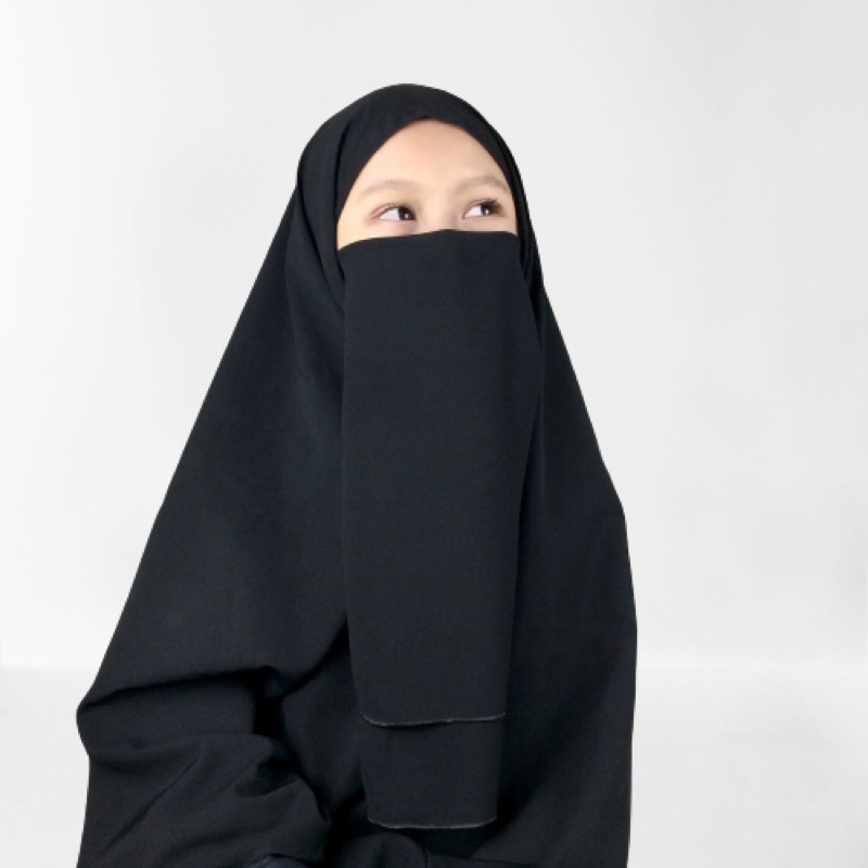 Jual Cadar Niqab Anak 2 Layer Babydoll Hitam Non Jahit Bawah Mata | Shopee Indonesia