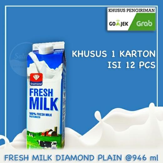 Jual READY COD Fresh Milk Diamond Plain / Tawar 946ml (1 karton isi 12 ...