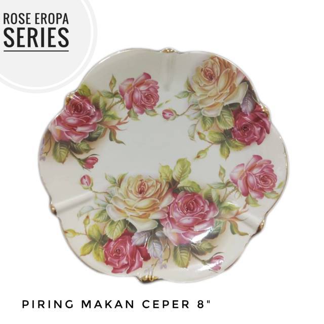 Jual Piring makan ceper keramik 8" rose eropa series WH1712 | Shopee ...