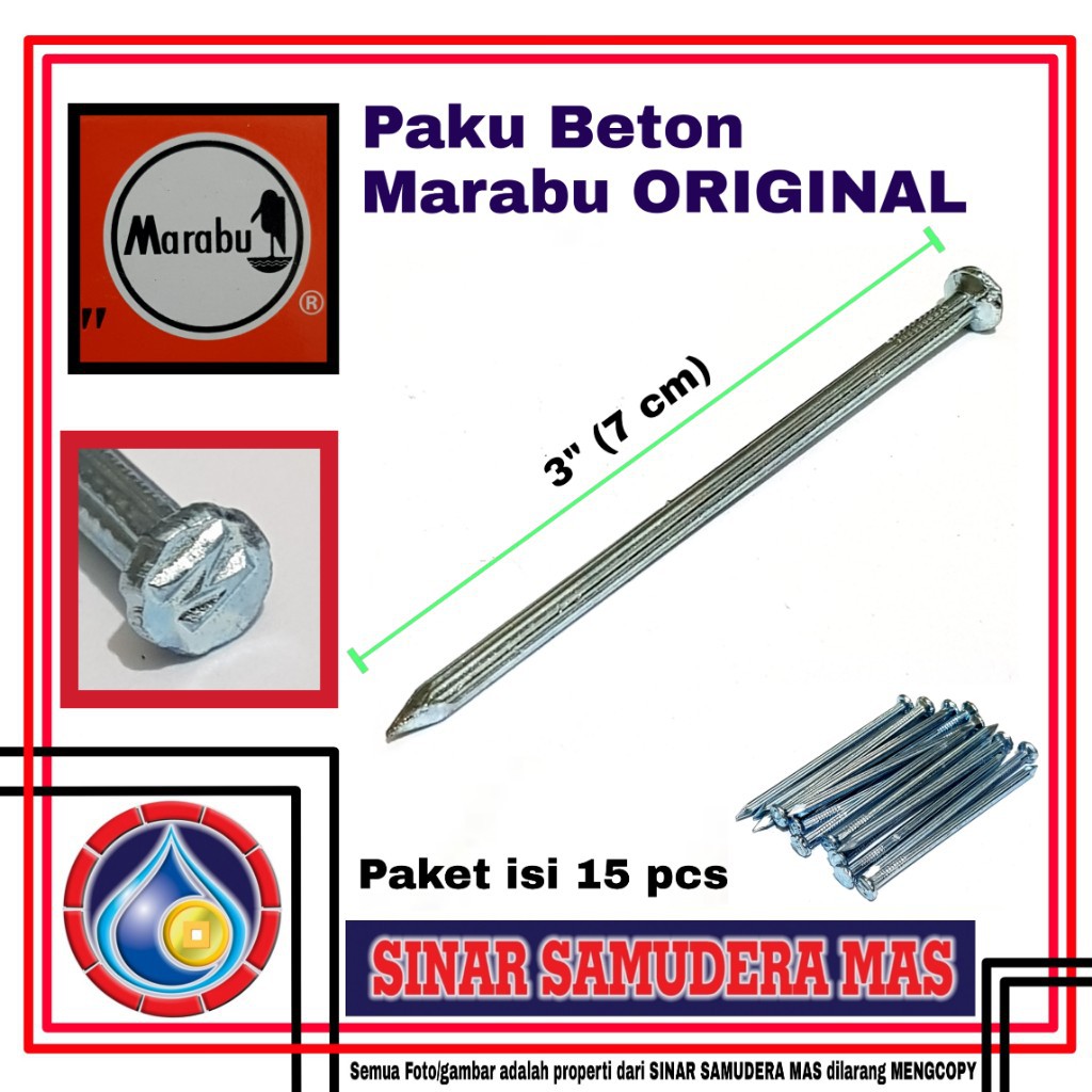 Jual paku Tembok 3in atau 70mm isi 15 pcs MARABU PUTIH - PAKU TEMBOK ...