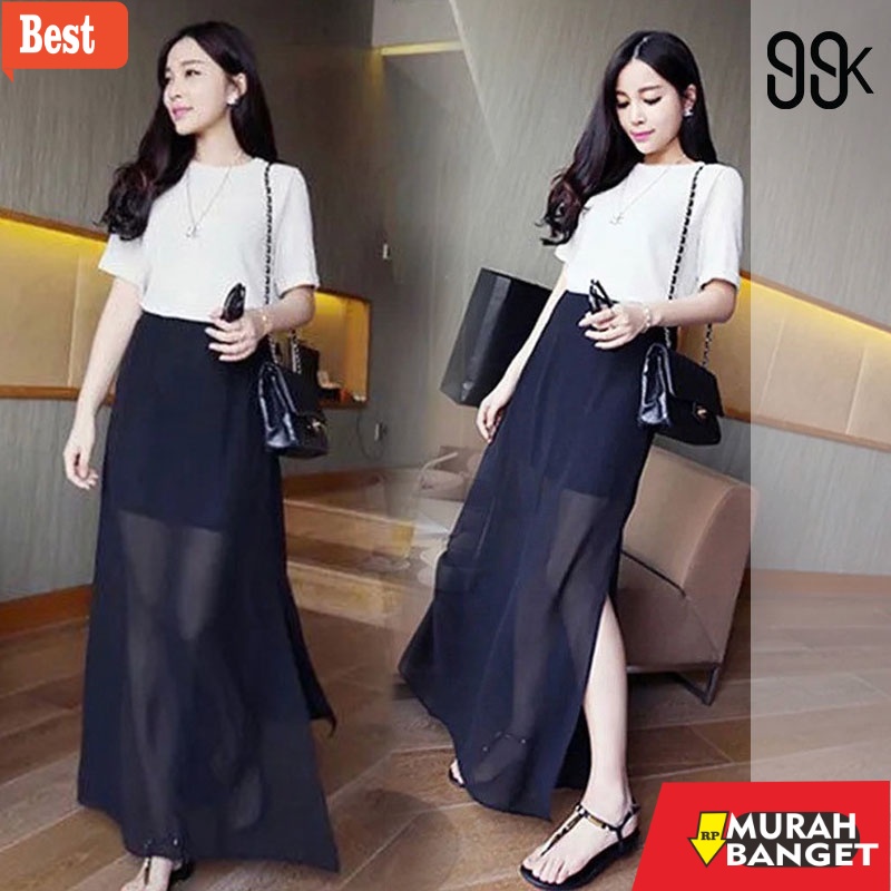 Jual Rok model terbaru- Korean Long Skirt Split Transparent Rok Panjang ...