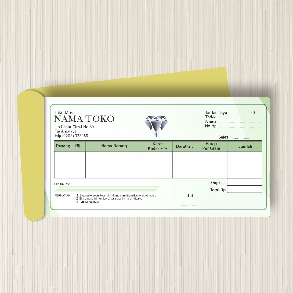 Jual nota toko mas ukuran 1/3 folio 1ply dan 2ply gratis design ...