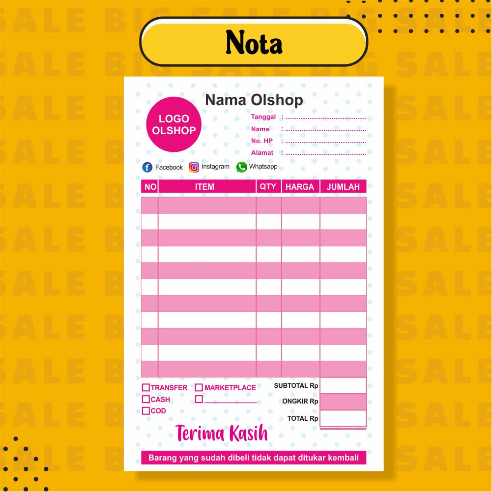 Jual CETAK NOTA OLSHOP / NOTA CUSTOM / 2 PLY | Shopee Indonesia
