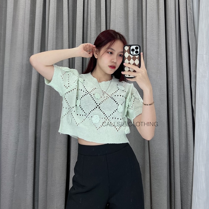 Jual Dahyun Top ( import / atasan wanita / crop top / atasan rajut / knit top / warna pastel ...