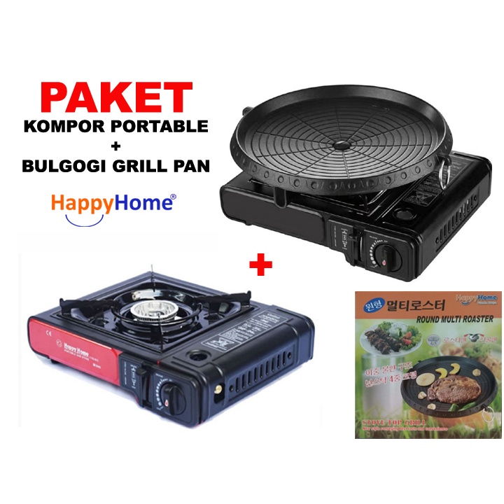 Jual PAKET KOMPOR PORTABLE BBQ BULGOGI GRILL PAN BULAT Happy Home x ...