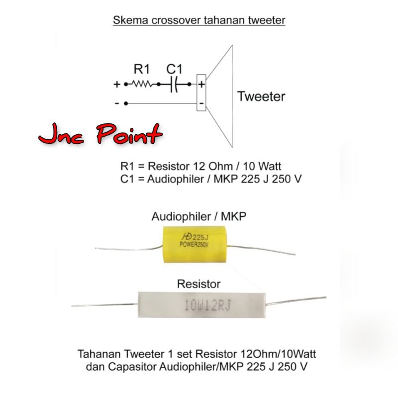 Jual Tahanan tweeter 1 set Resistor 10W12RJ dan capasitor Audiophiler ...