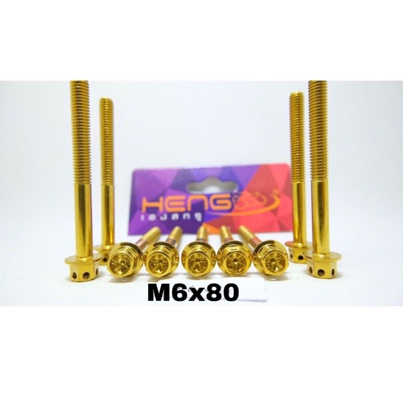 Jual baut probolt flower heng gold blue thailand m6x80 drat 10 panjang 8cm harga perbiji/satuan ...