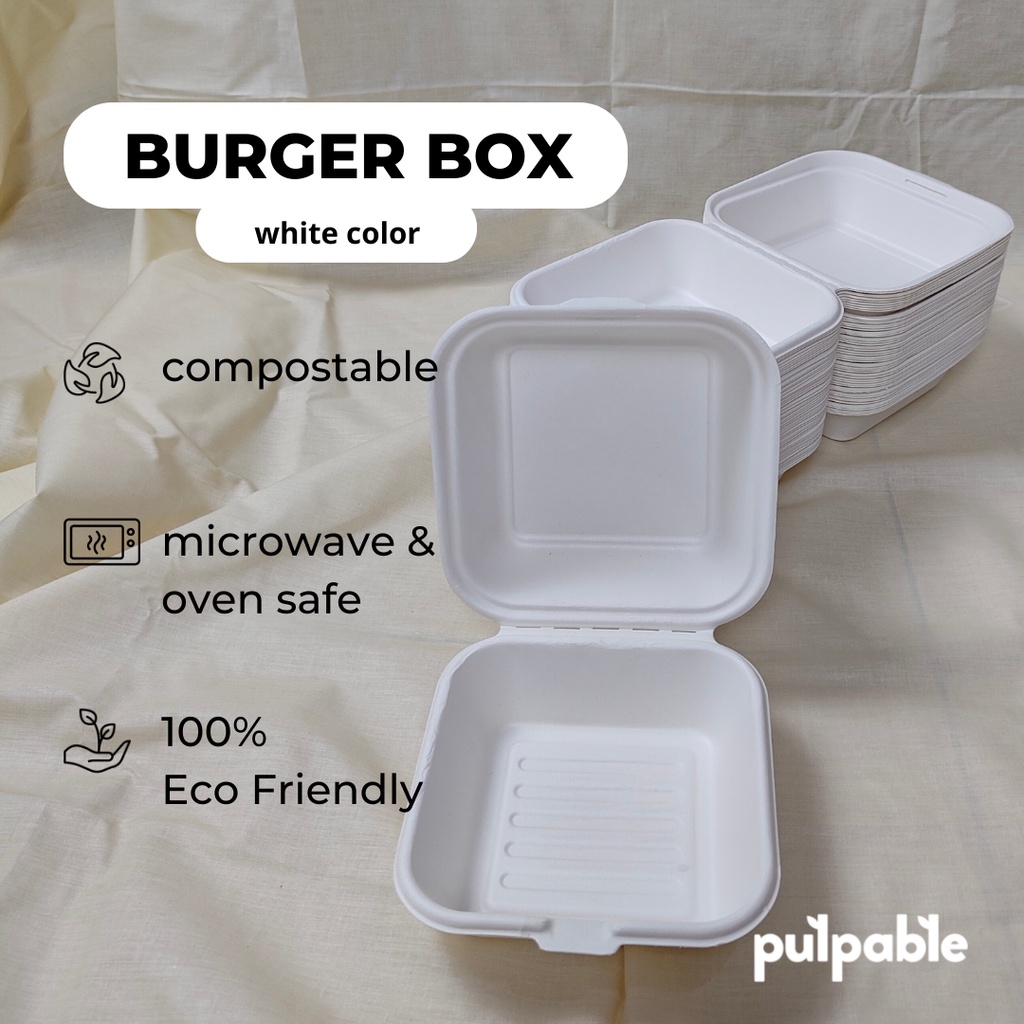 Jual 6x6" Burger Box Ramah Lingkungan- Kotak Makan Bagasse Biodegradable | Shopee Indonesia