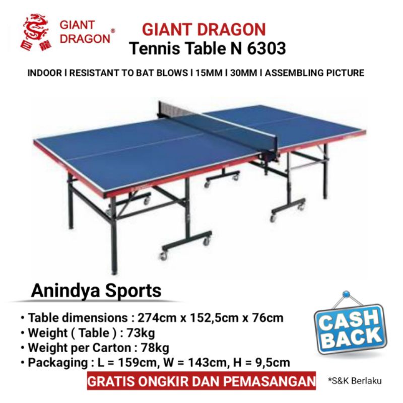 Jual Meja Pingpong/ Tenis Meja Giant Dragon Table Tennis Table N6303 | Shopee Indonesia