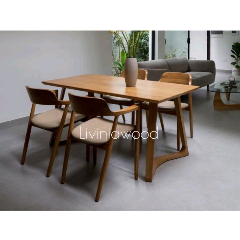 Jual Set meja makan kayu jati solid minimalis modern, kursi hiroshima cafe resto Jepara | Shopee ...