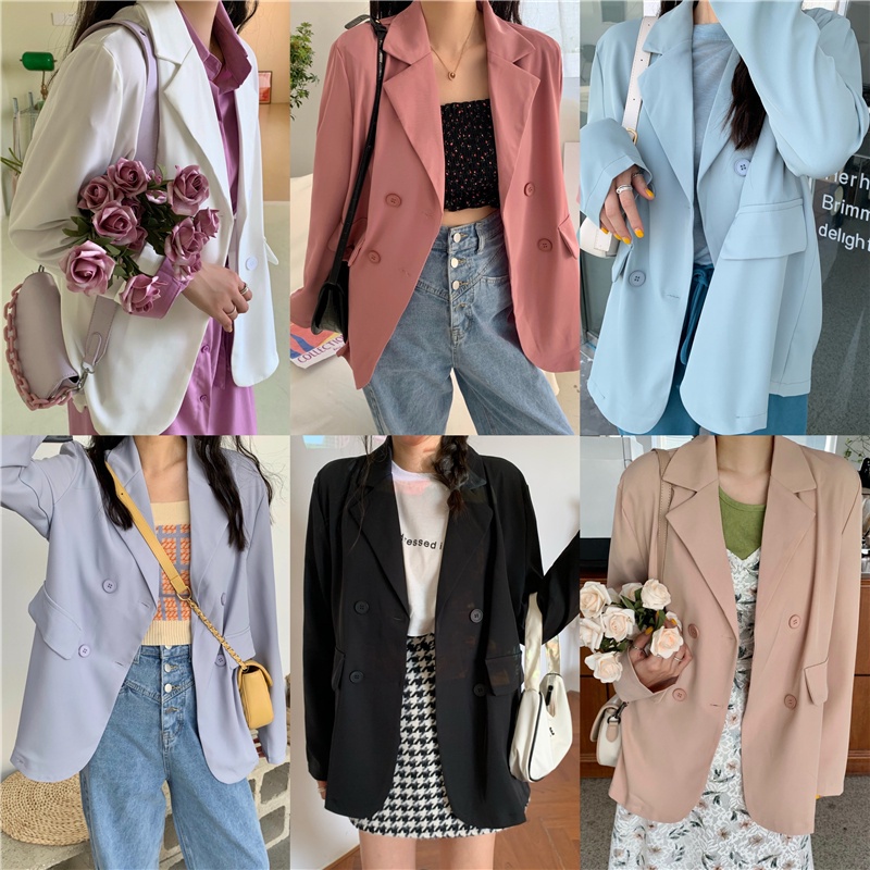 Jual TianShun Korean Hitam Pink Biru Korea Blazer Wanita Lengan Panjang ...