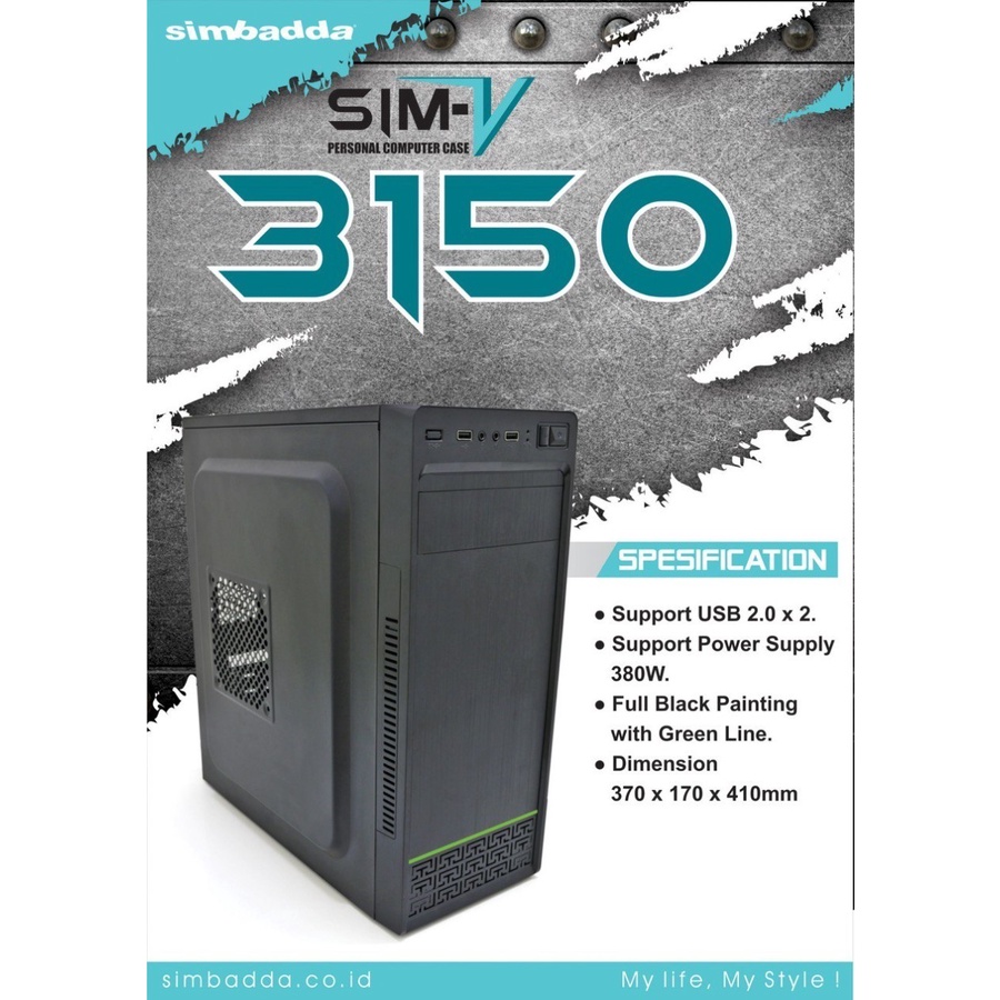 Jual Casing PC Simbadda SIM-V 3150 Plus Power Suplay Green Line - USB 2 ...