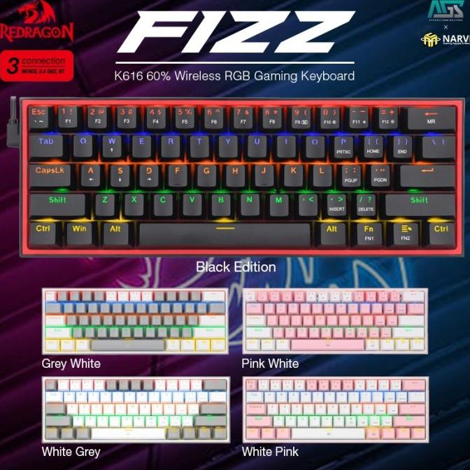 Jual REDRAGON K616 FIZZ PRO 60% HOTSWAP WIRELESS MECHANICAL GAMING ...