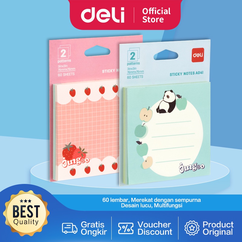 Jual Deli Sticky Notes / Memo Tempel Lucu 60 Lembar Merekat Kuat EA041 ...